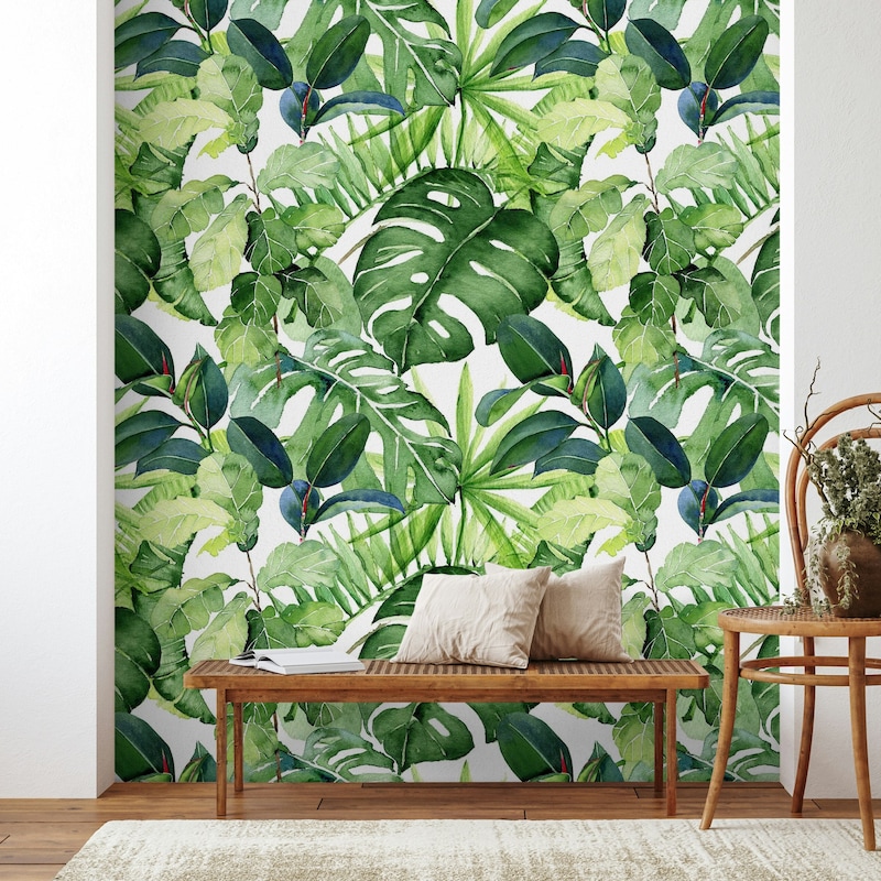 Tropical Leaf Wallpaper - Etsy
