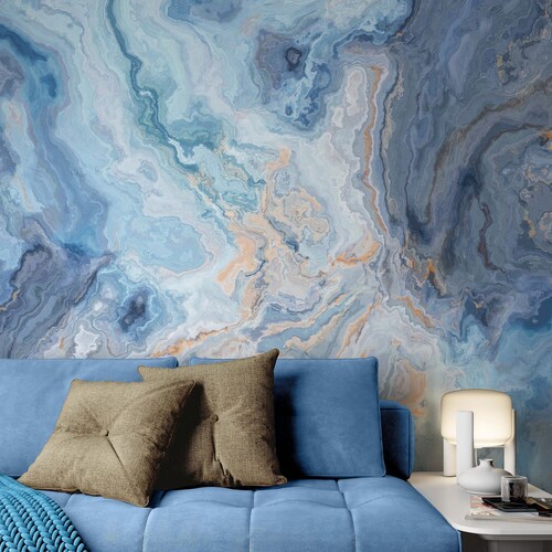 Abstract Blue Marble Adhesive Peel and Stick Wall Mural - Etsy