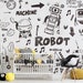 Black and White Robots Posts Funny Wallpaper Self Adhesive - Etsy