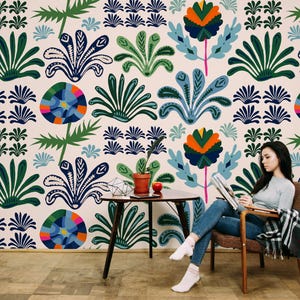 Abstract Organic Shapes Wallpaper Ethnic Botanical Wall Mural ...