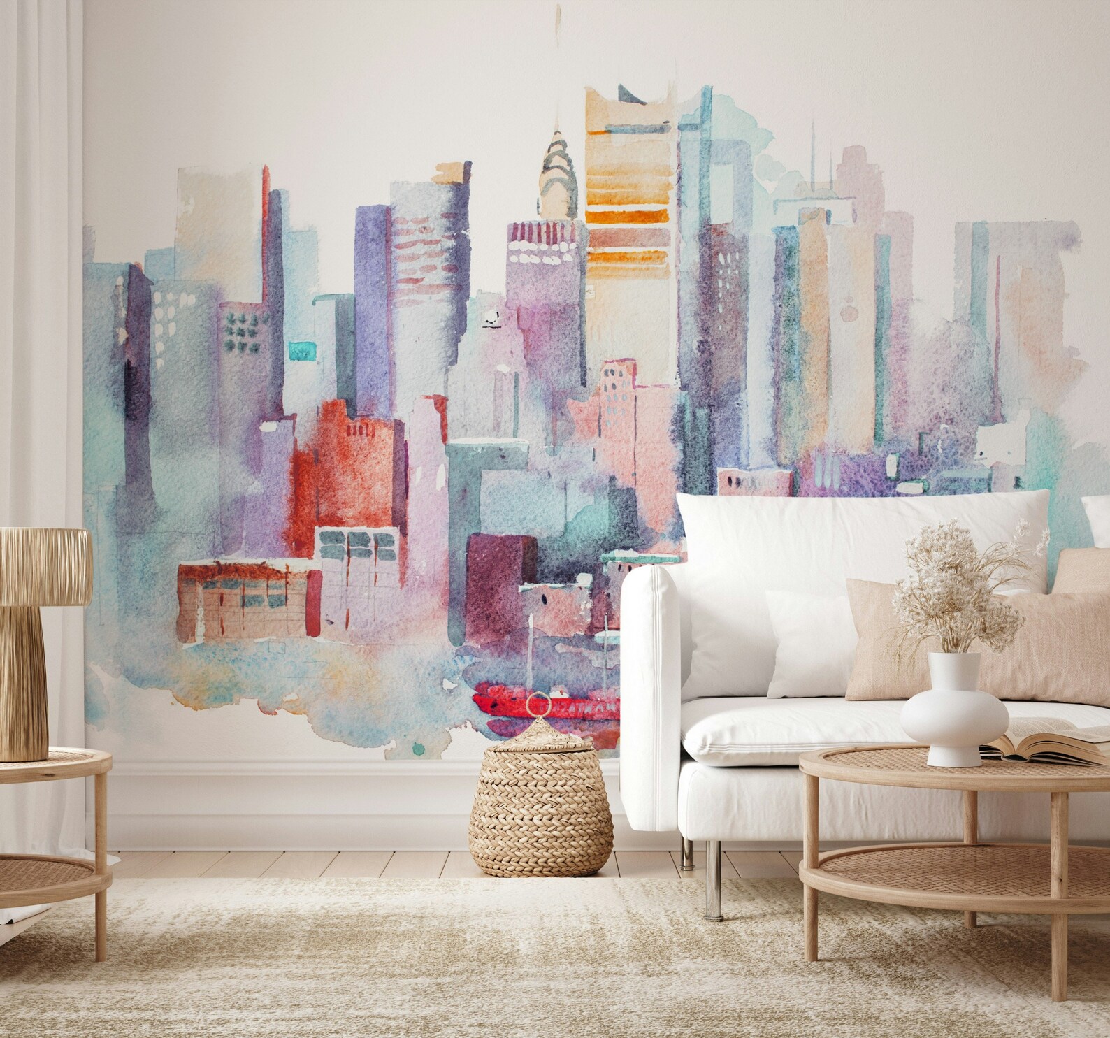 Colorful Skyscraper City Watercolor Modern Wallpaper Self Adhesive Peel ...