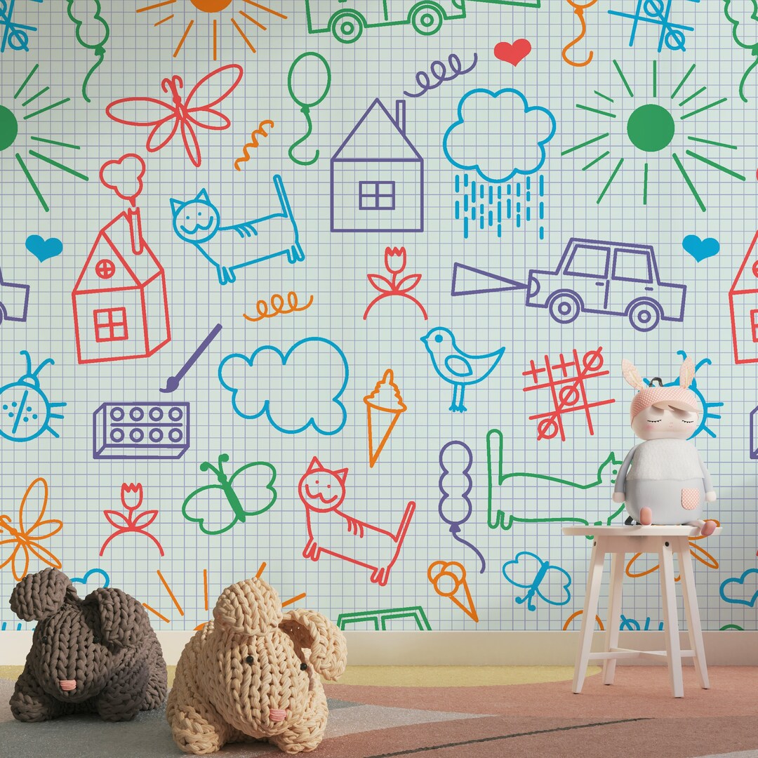 Hand Drawing Wallpaper Kids Room Wall Decor Nursery Removable - Etsy