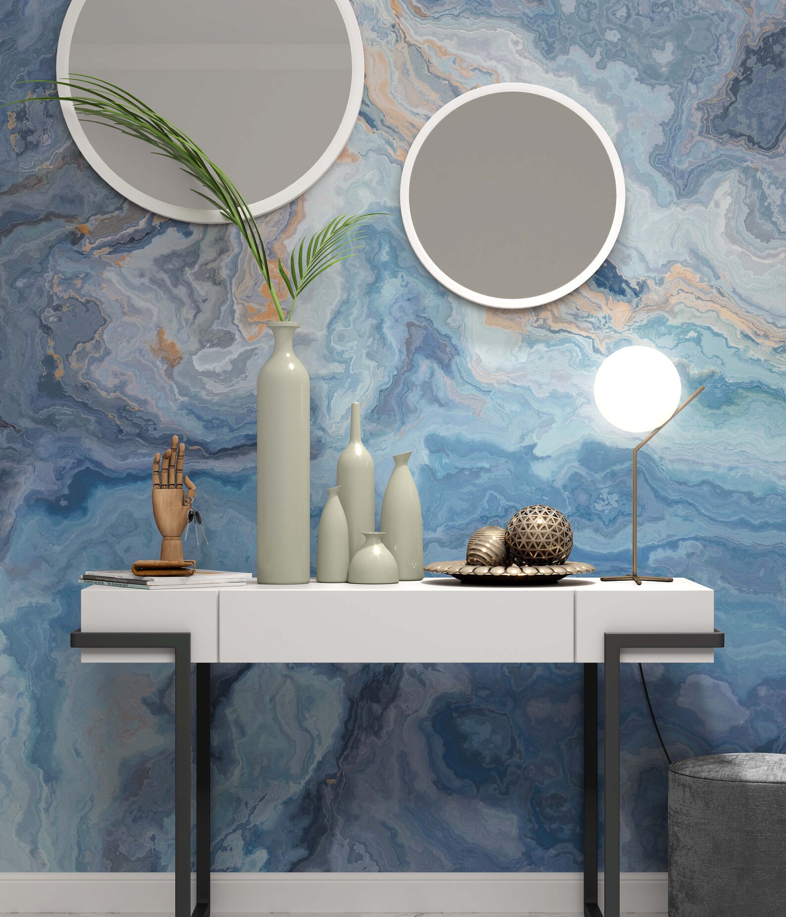 Blue Marble Pattern With Curly Grey and Golden Look Veins | Etsy