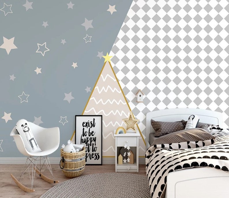 Stars Geometric Triangle and Square Shapes Wavy Lines Wallpaper Self ...