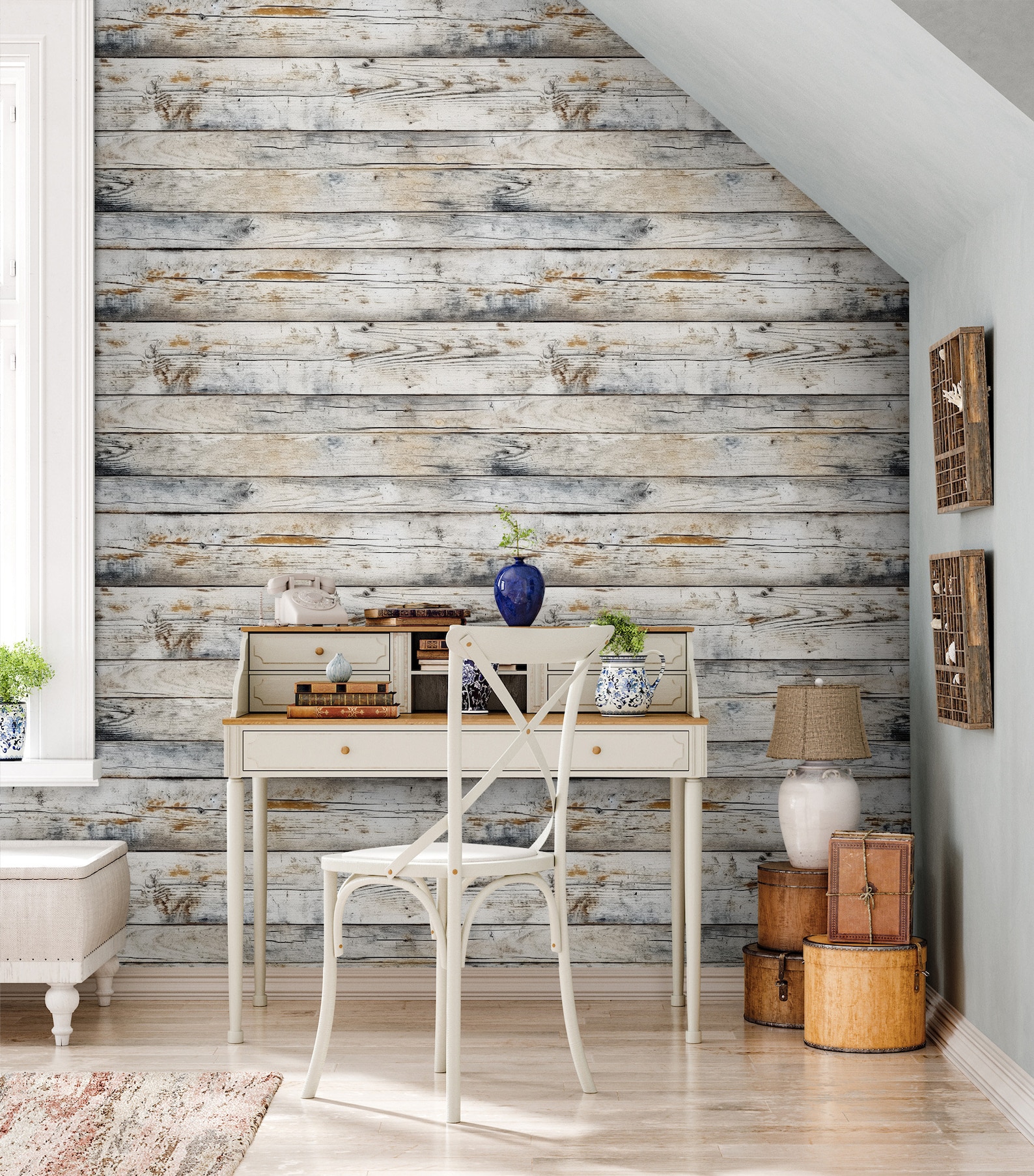 Weathered White Wood Wallpaper Rustic Charm Peel and Stick Vintage Wall ...