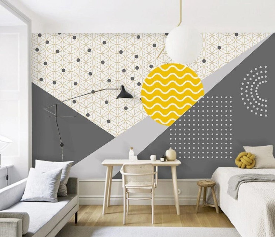 Wavy Sun Geometric Pattern Wallpaper Modern Art Wall Decor - Etsy