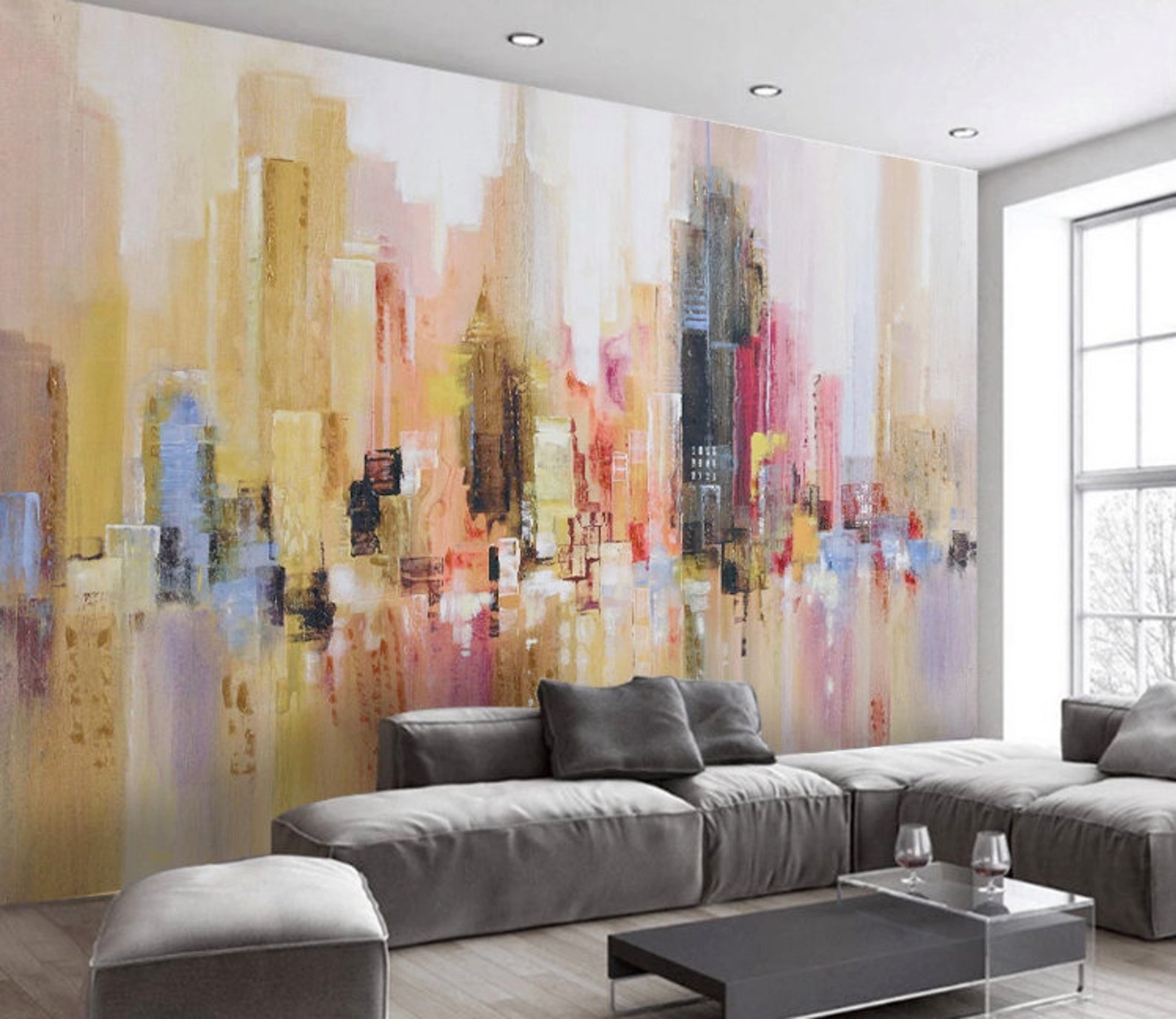 Oil Painting Skyscraper City Wallpaper Self Adhesive Peel and - Etsy
