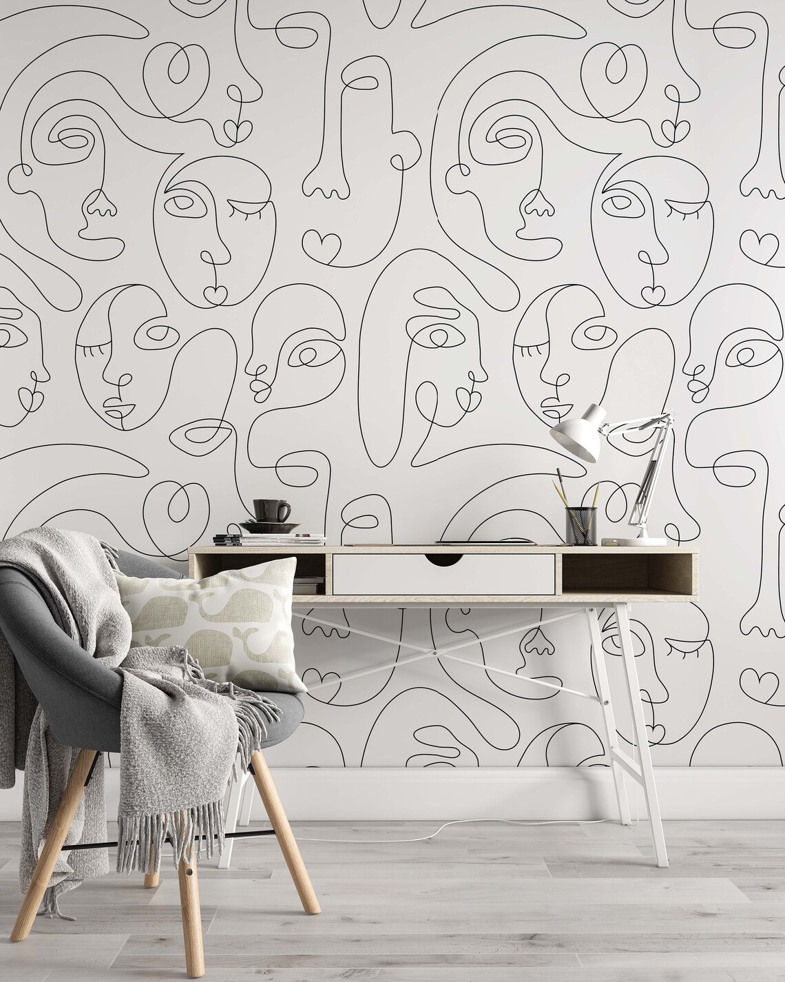 One Line Drawing Abstract Face Seamless Pattern Funny - Etsy