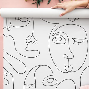 One Line Drawing Abstract Face Seamless Pattern Funny Wallpaper Self ...