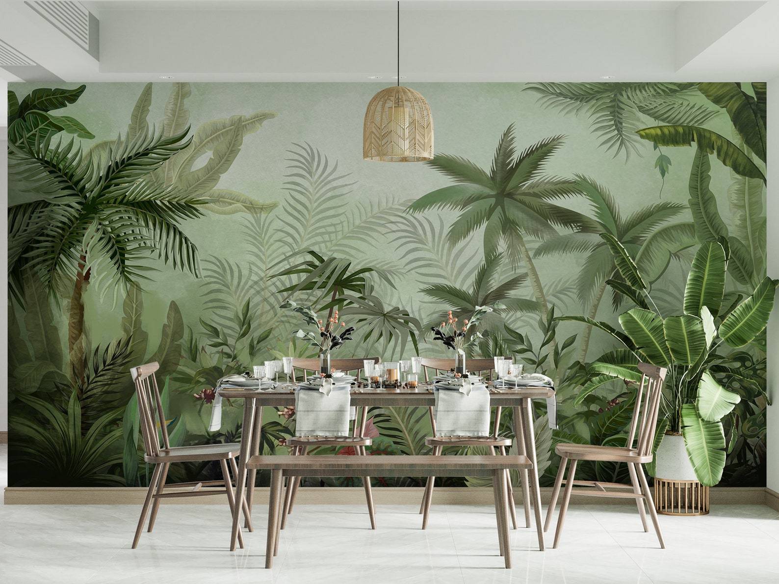 Green Palm Tree Wallpaper Abstract Plant Peel and Stick Wall - Etsy