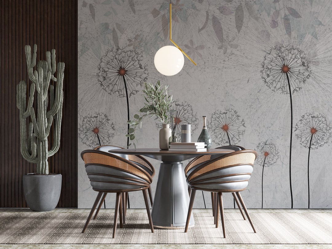 Dandelion Plant Wallpaper Abstract Flowers Peel and Stick Wall Mural ...