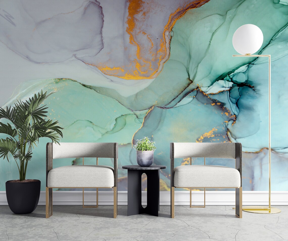 Illustration Ink Paint Abstract Painting Green Wallpaper Self - Etsy