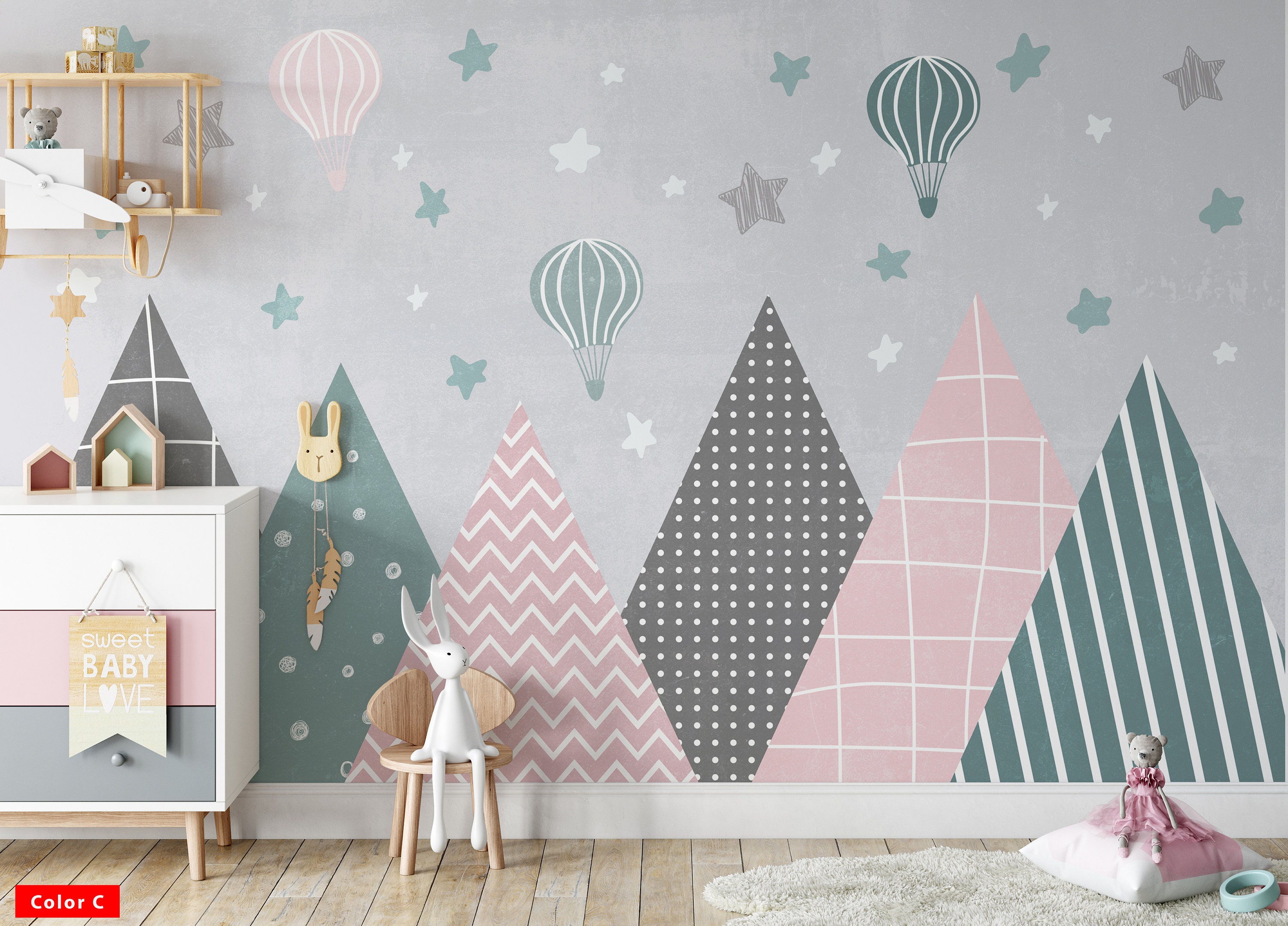 Geometric Shape Triangle Mountains Stars Air Balloons | Etsy