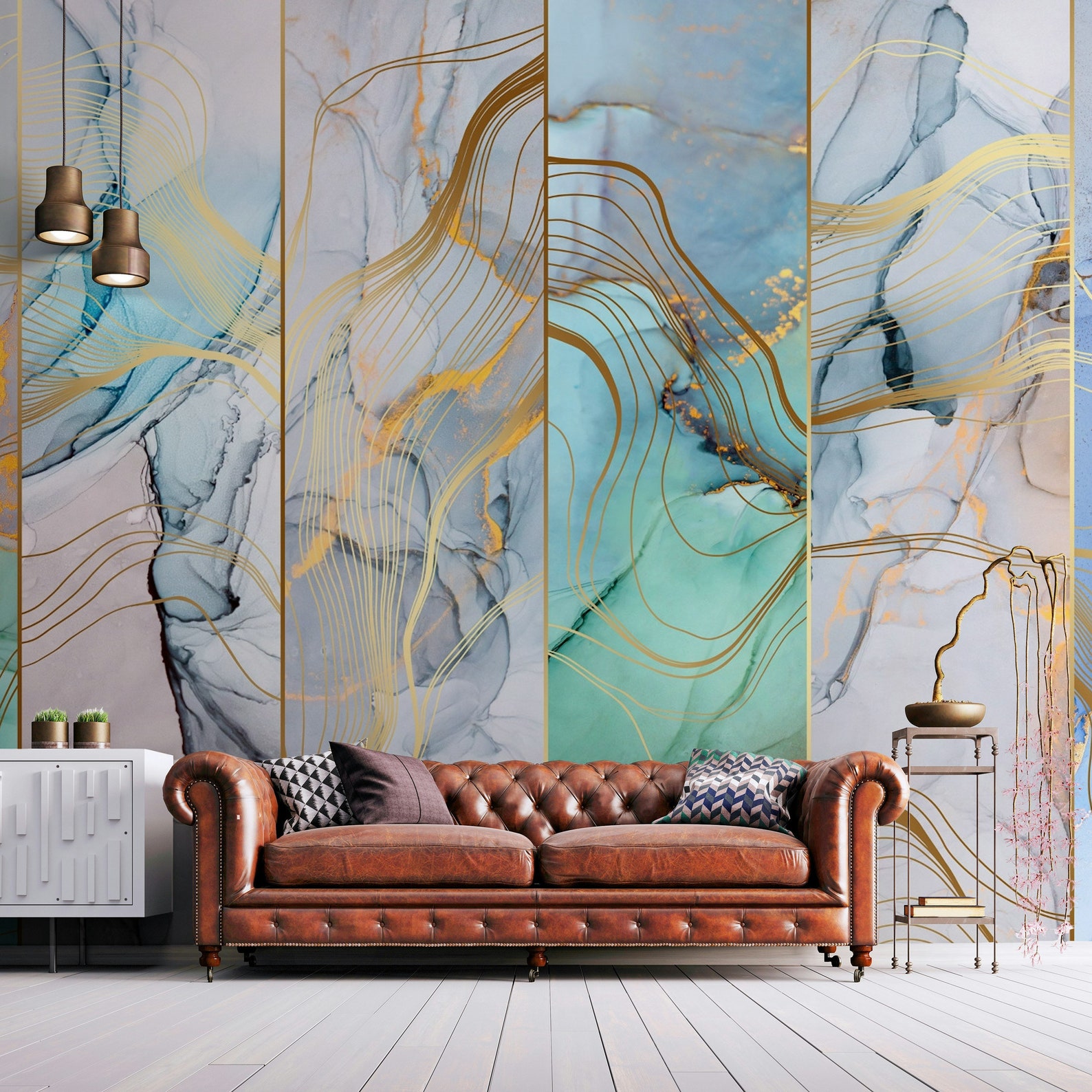 Wavy Lines Abstract Colorful Background Wallpaper Self Adhesive Peel ...