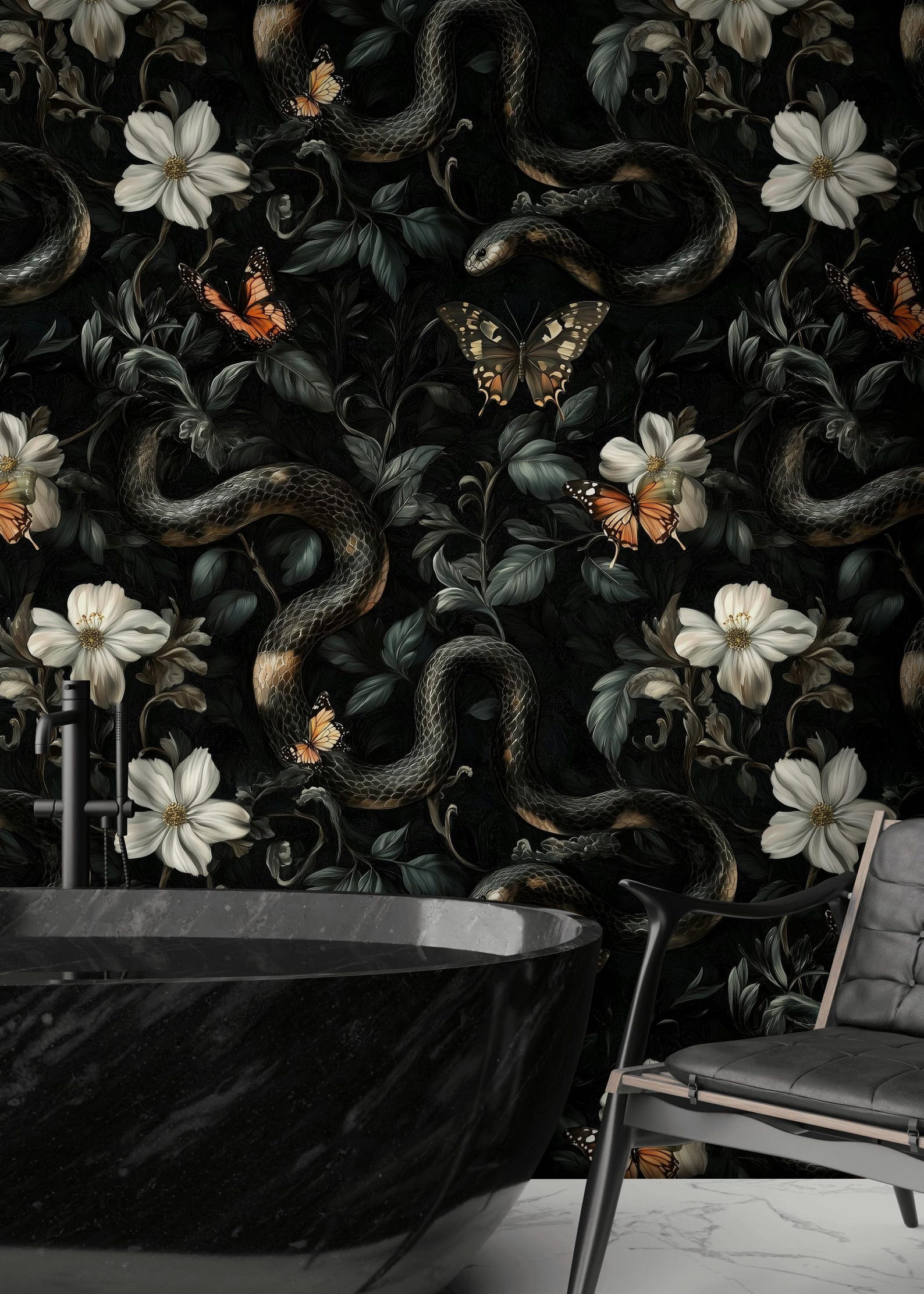 Gothic Garden Wallpaper Snake Butterfly Dark Botanical Peel and Stick ...