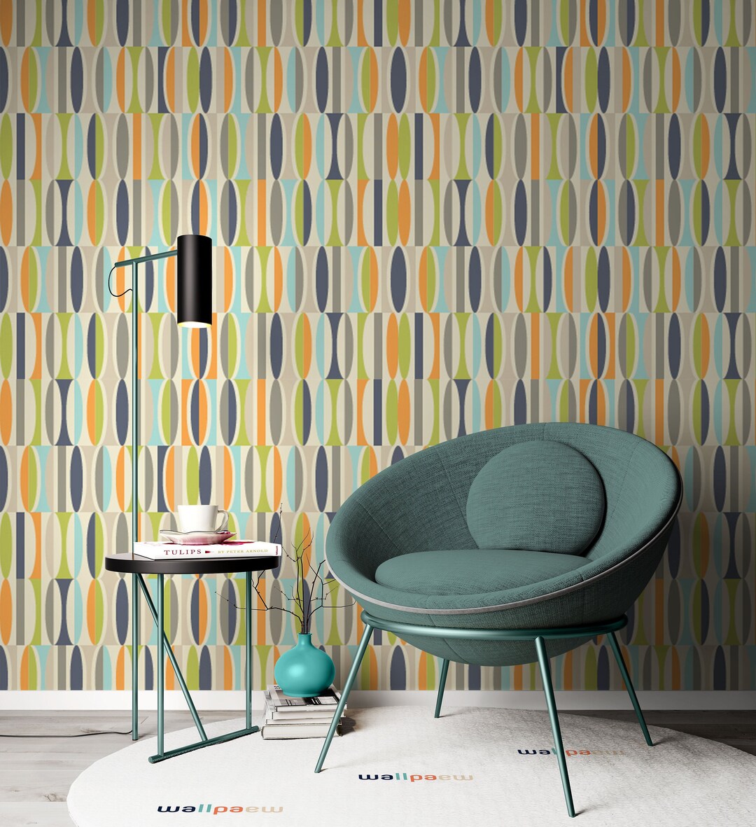 Colorful Retro Pattern Wallpaper Geometric Wall Mural - Etsy