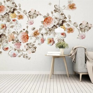 Colorful Roses and Flowers on Tree Branch Luxury Floral Wallpaper Self ...