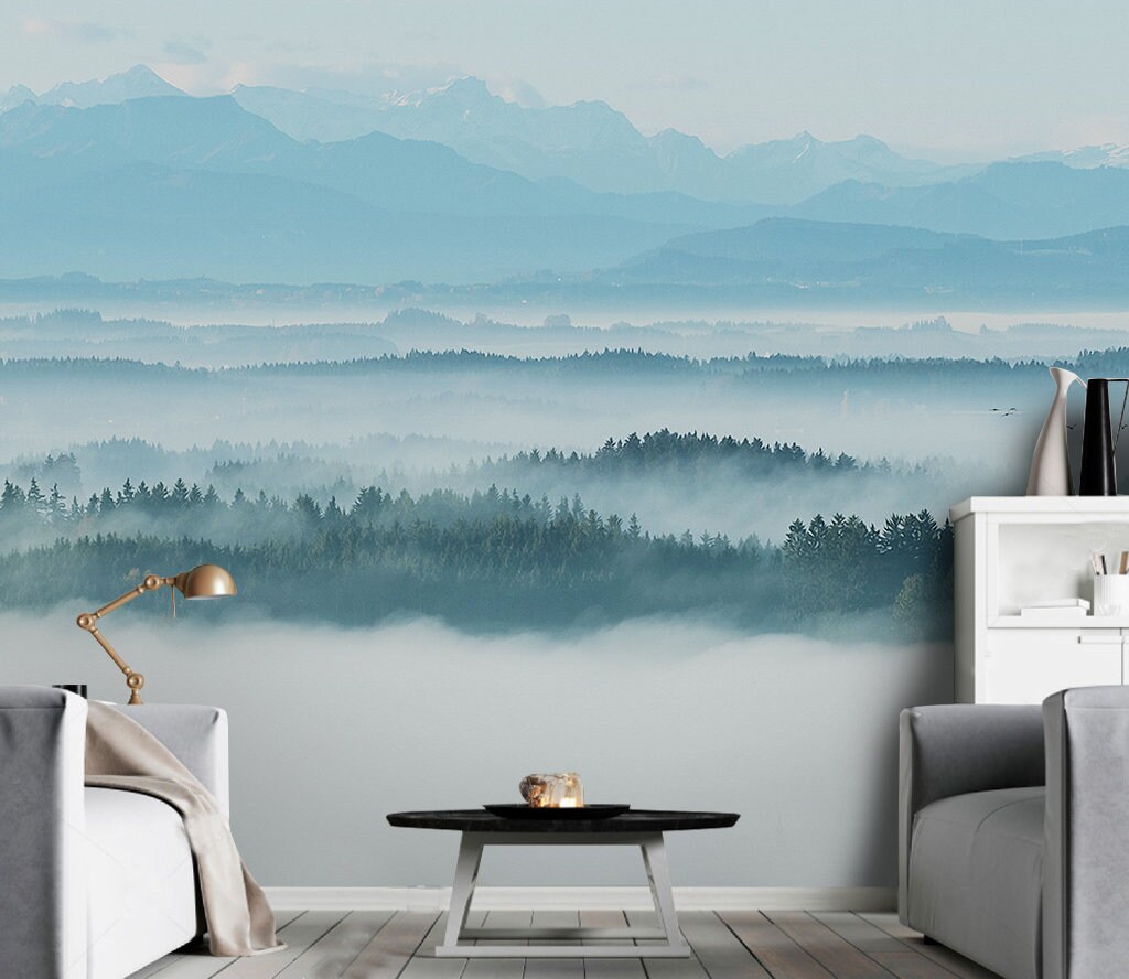Mountain Misty Forest Wallpaper Self Adhesive Peel and Stick | Etsy