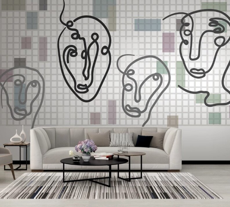 Human Face Wallpaper Abstract Peel and Stick Minimalistic Wall - Etsy