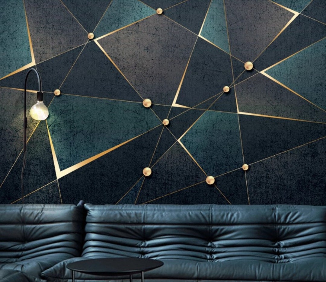 Dark and Golden Geometric Triangle Wallpaper | Peel and Stick Trapezoid ...