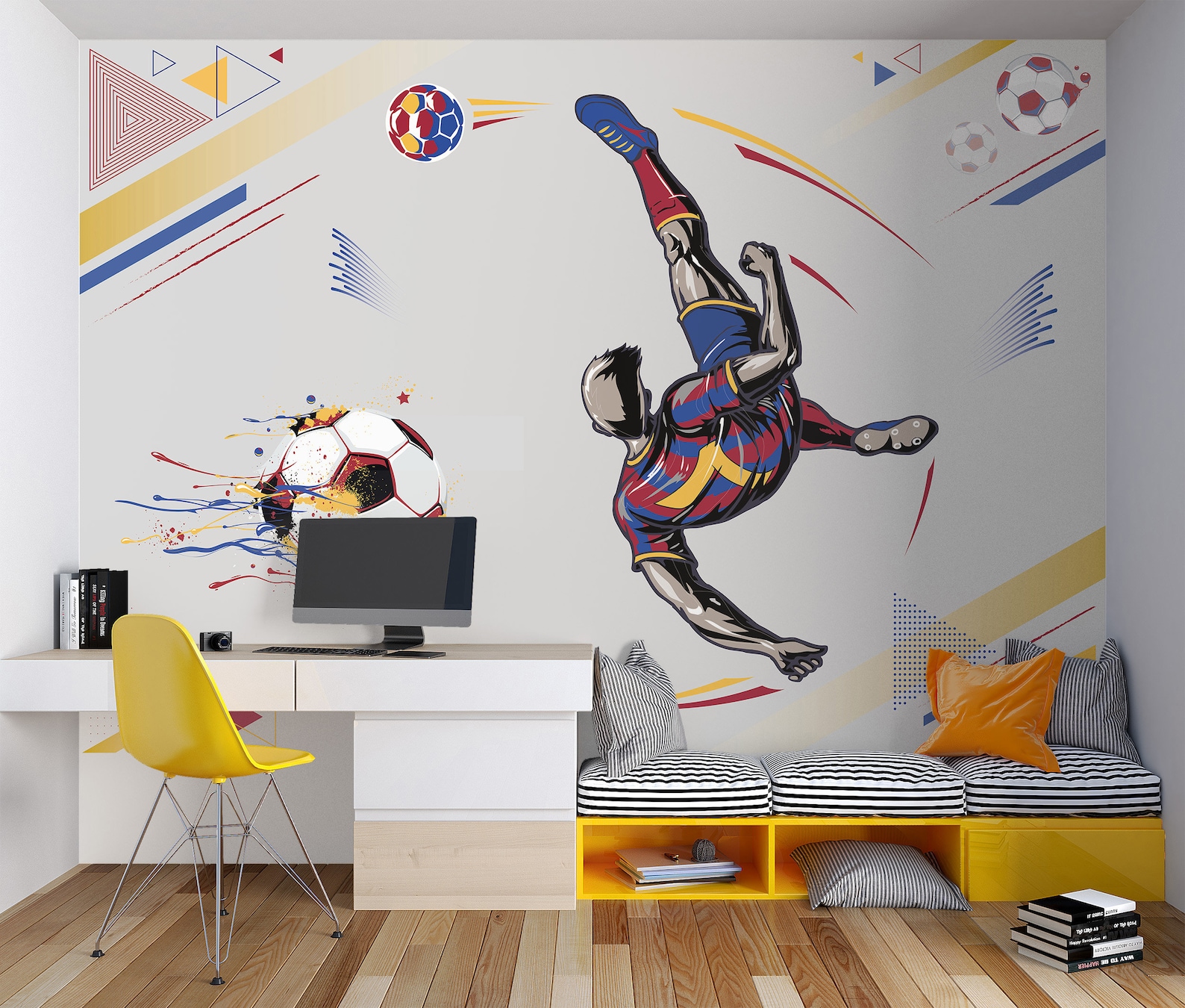 Football Wallpaper Peel and Stick Sports Wall Murals Bicycle Kick Wall ...