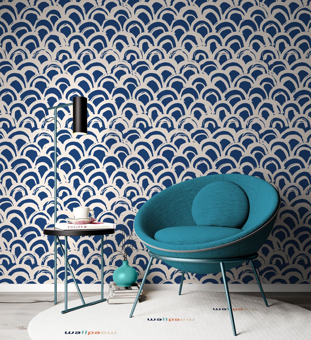 Blue Half Circle Modern Design Wallpaper Self Adhesive Peel & Stick ...