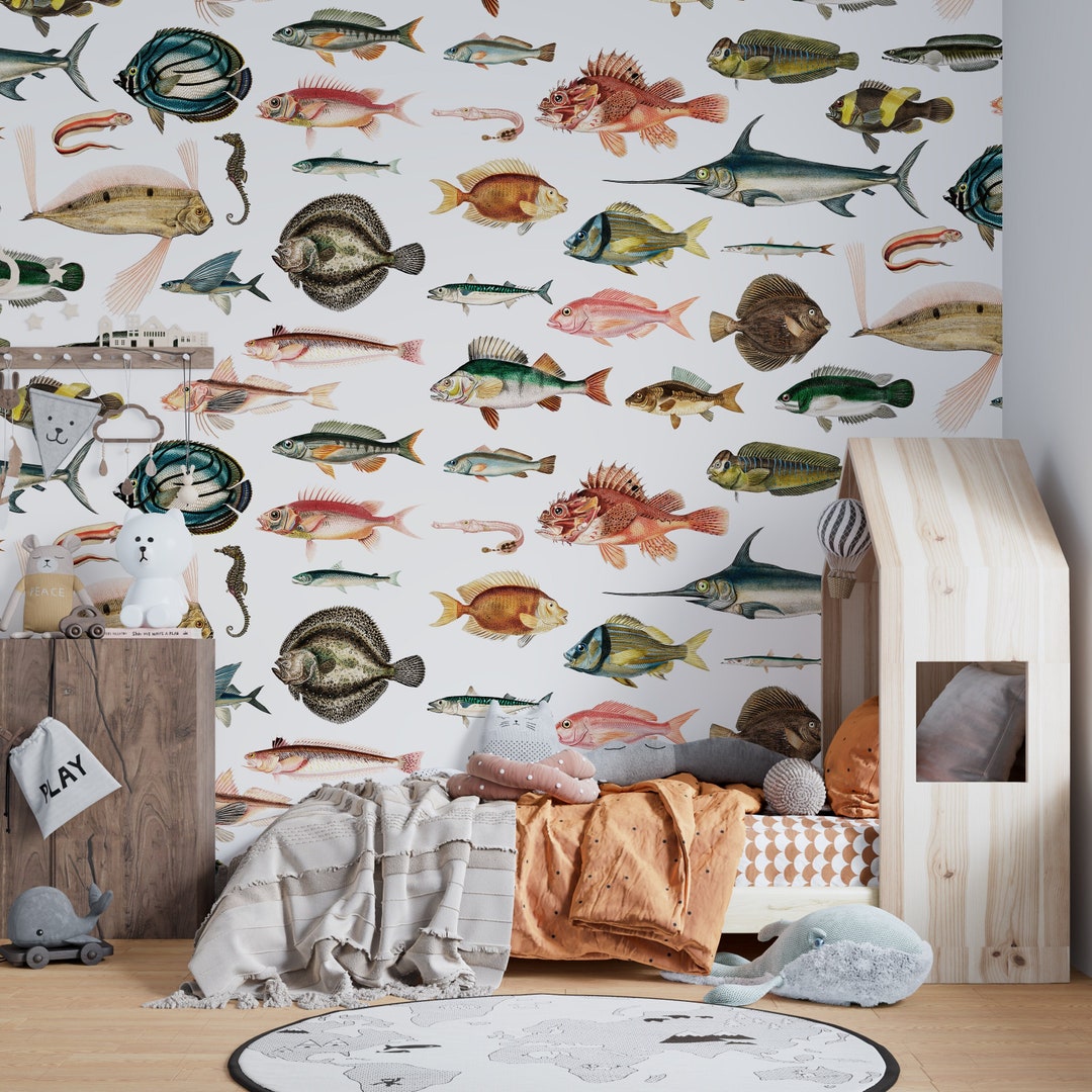 Fish Peel and Stick Wallpaper Fishes Pattern Wall Mural Background - Etsy