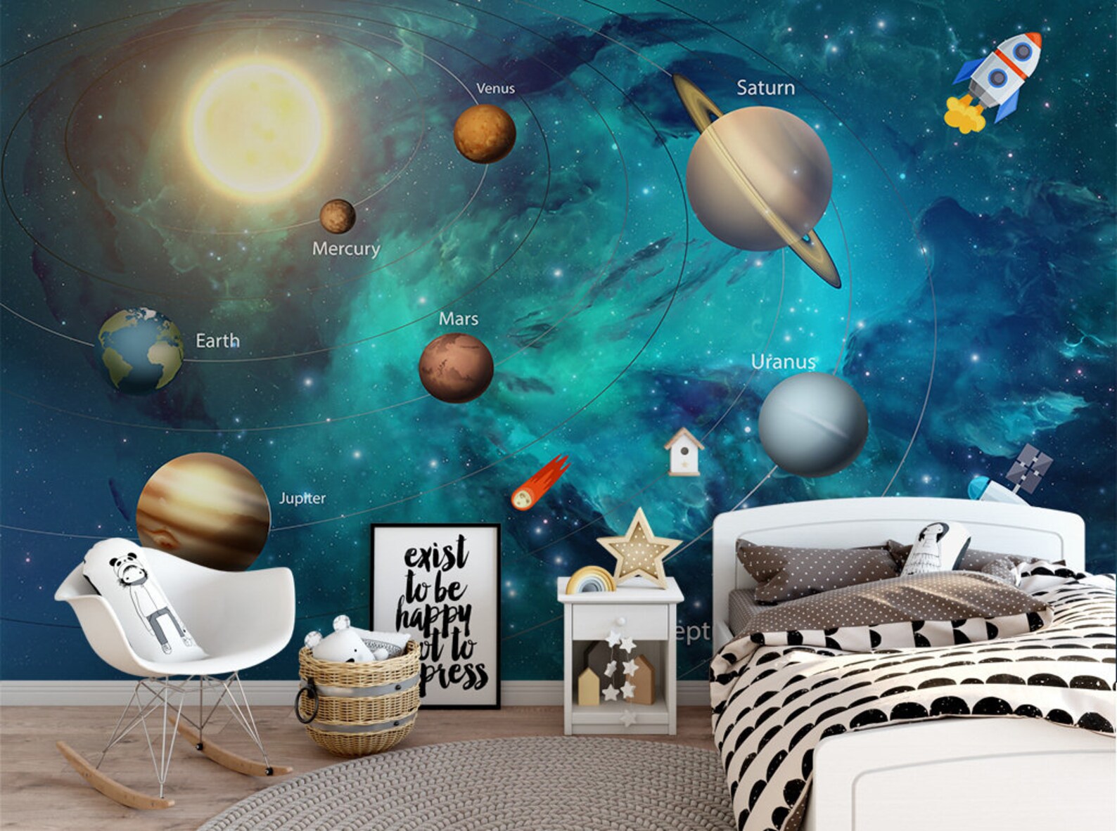 Solar System Starry Sky Planet Wallpaper Self Adhesive Peel & | Etsy