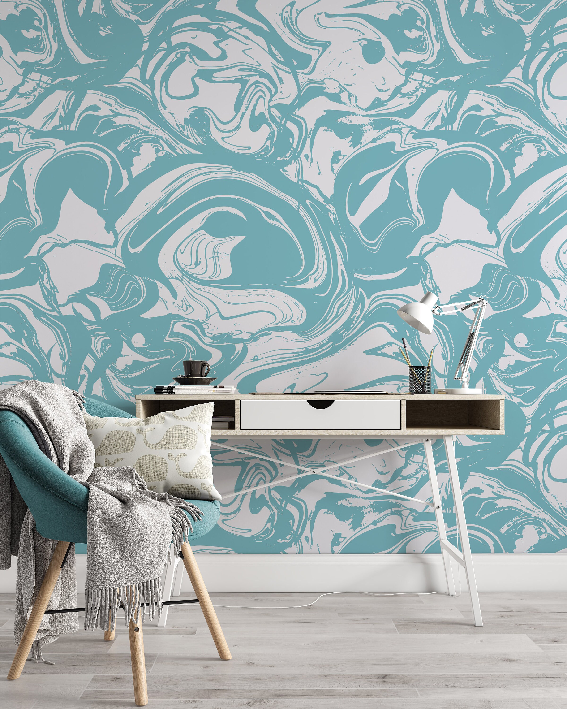 Marble Texture Abstract Turquoise and White Background - Etsy