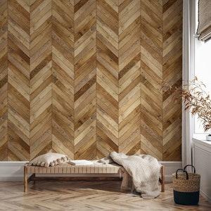 Chevron Wood Pattern Wallpaper Scandinavian Syle Wall Mural - Etsy