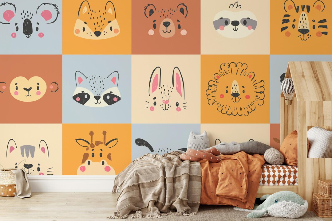 Abstract Cute Animals Wallpaper Kids Room Peel and Stick Wall Mural ...