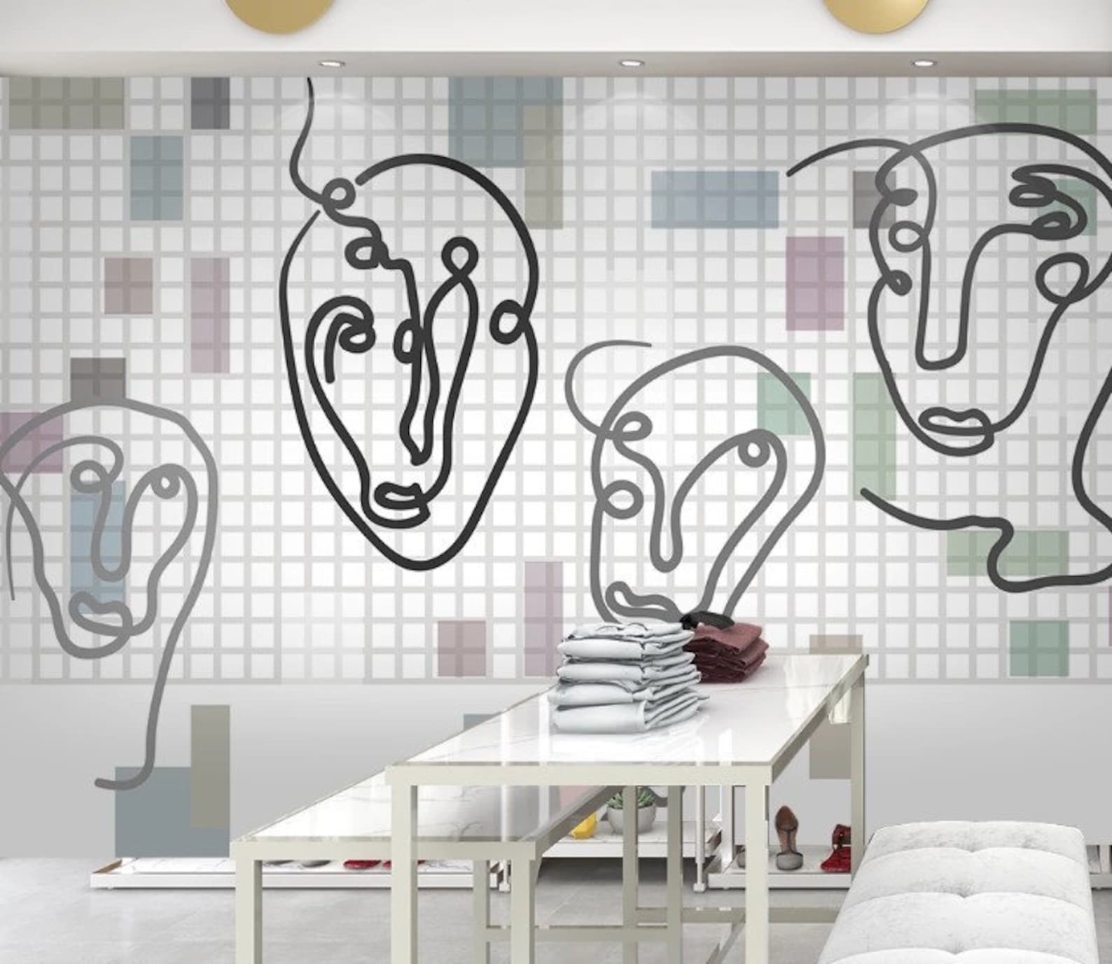 Human Face Wallpaper Abstract Peel and Stick Minimalistic Wall - Etsy
