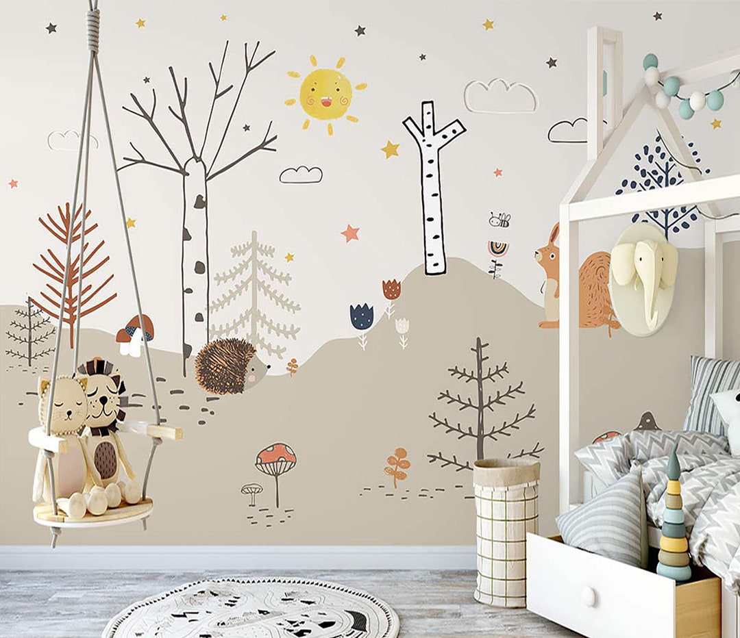 Kids Autumn Effect Wallpaper Mountain Range Peel and Stick Wall Mural ...