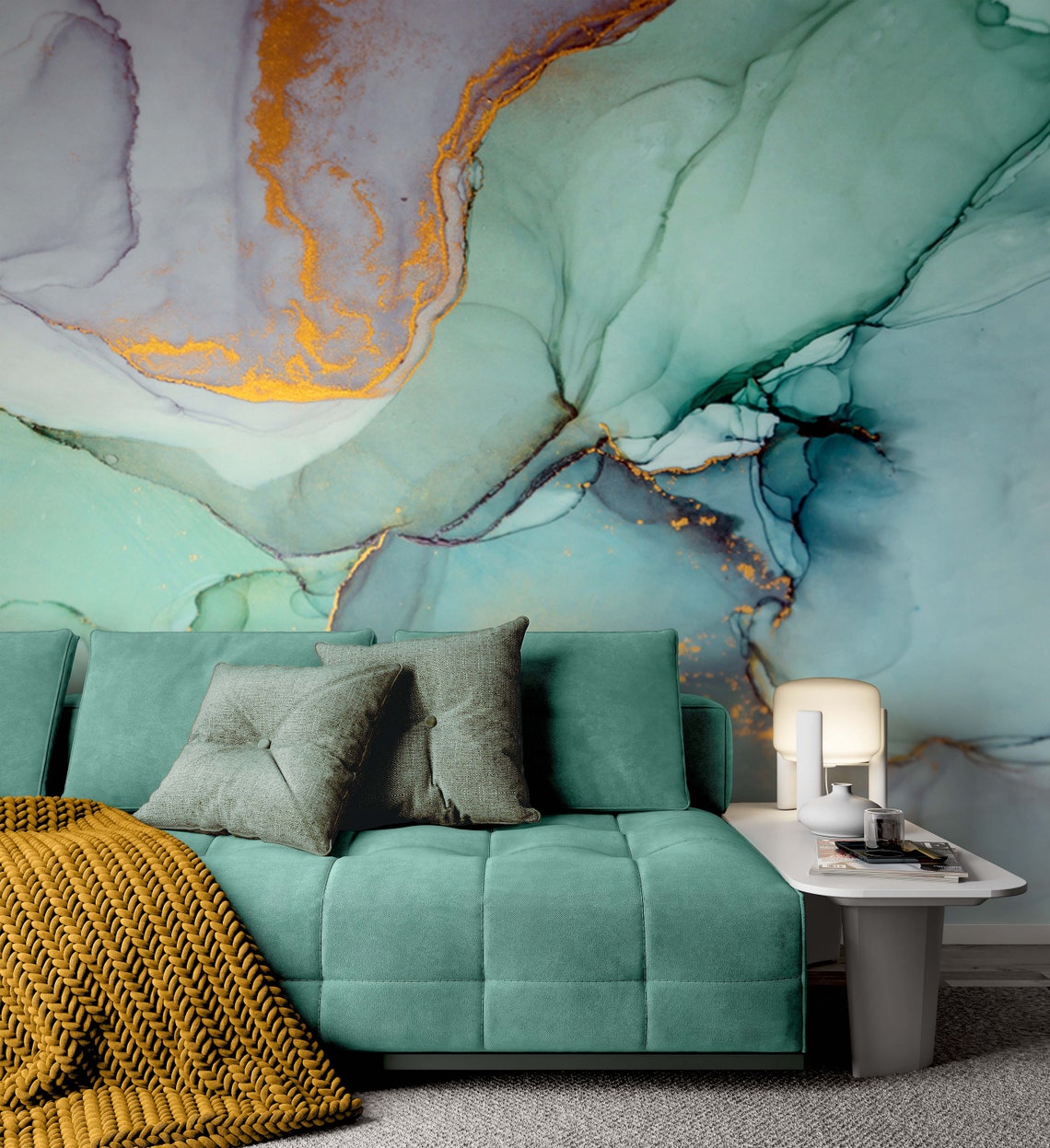 Illustration Ink Paint Abstract Painting Green Wallpaper Self | Etsy