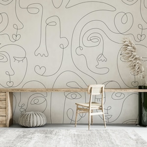 One Line Drawing Abstract Face Seamless Pattern Funny Wallpaper Self ...