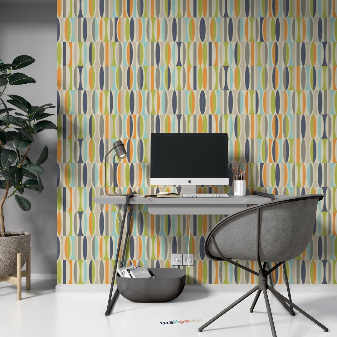 Colorful Retro Pattern Wallpaper Geometric Wall Mural Removable - Etsy