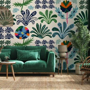 Abstract Organic Shapes Wallpaper Ethnic Botanical Wall Mural ...