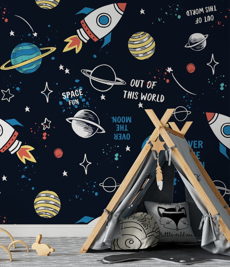 Cartoon Space Rockets Elements Stars Planets Dark Sky Far From the ...