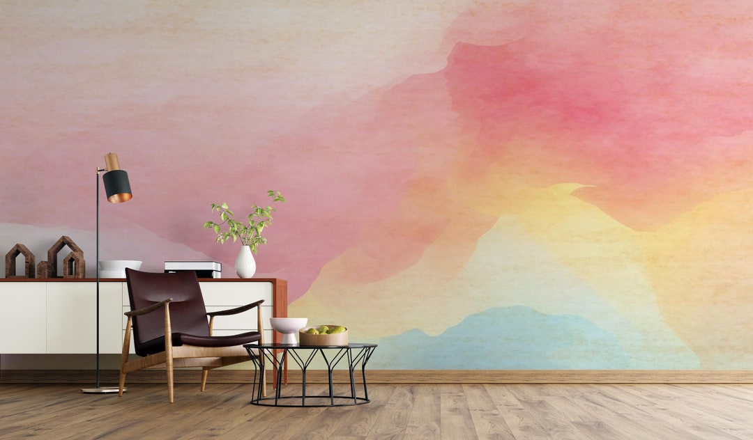 Watercolor Pastel Abstract Wall Mural - Self Adhesive Colorful Peel and ...