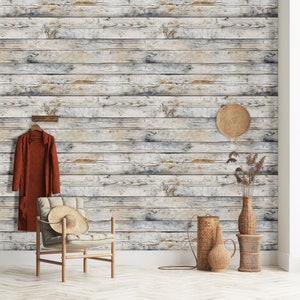 Weathered White Wood Wallpaper Rustic Charm Peel and Stick Vintage Wall ...