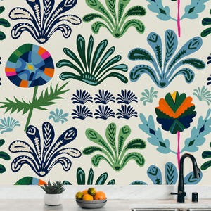 Abstract Organic Shapes Wallpaper Ethnic Botanical Wall Mural ...
