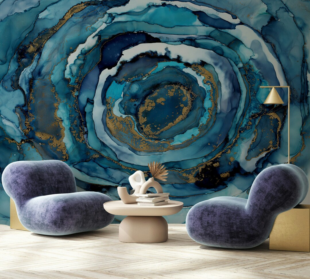 Blue Marble Wallpaper Peel and Stick Agate Stone Wall Mural - Etsy