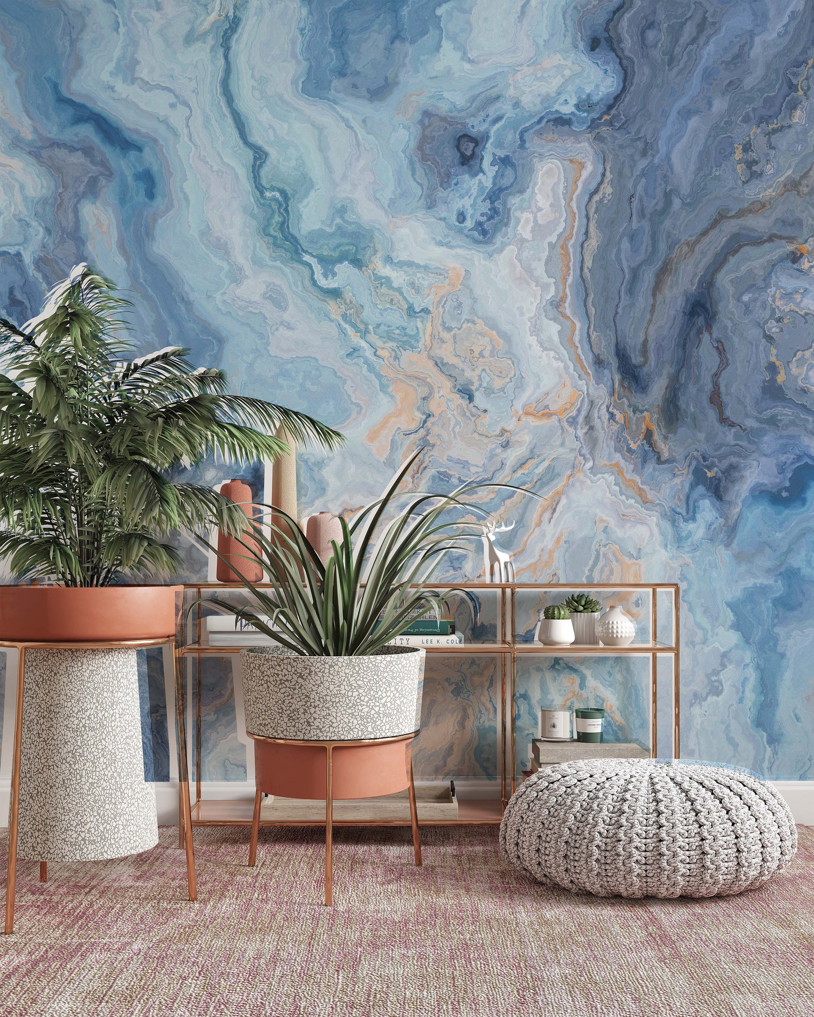 Blue Marble Pattern With Curly Grey and Golden Look Veins | Etsy