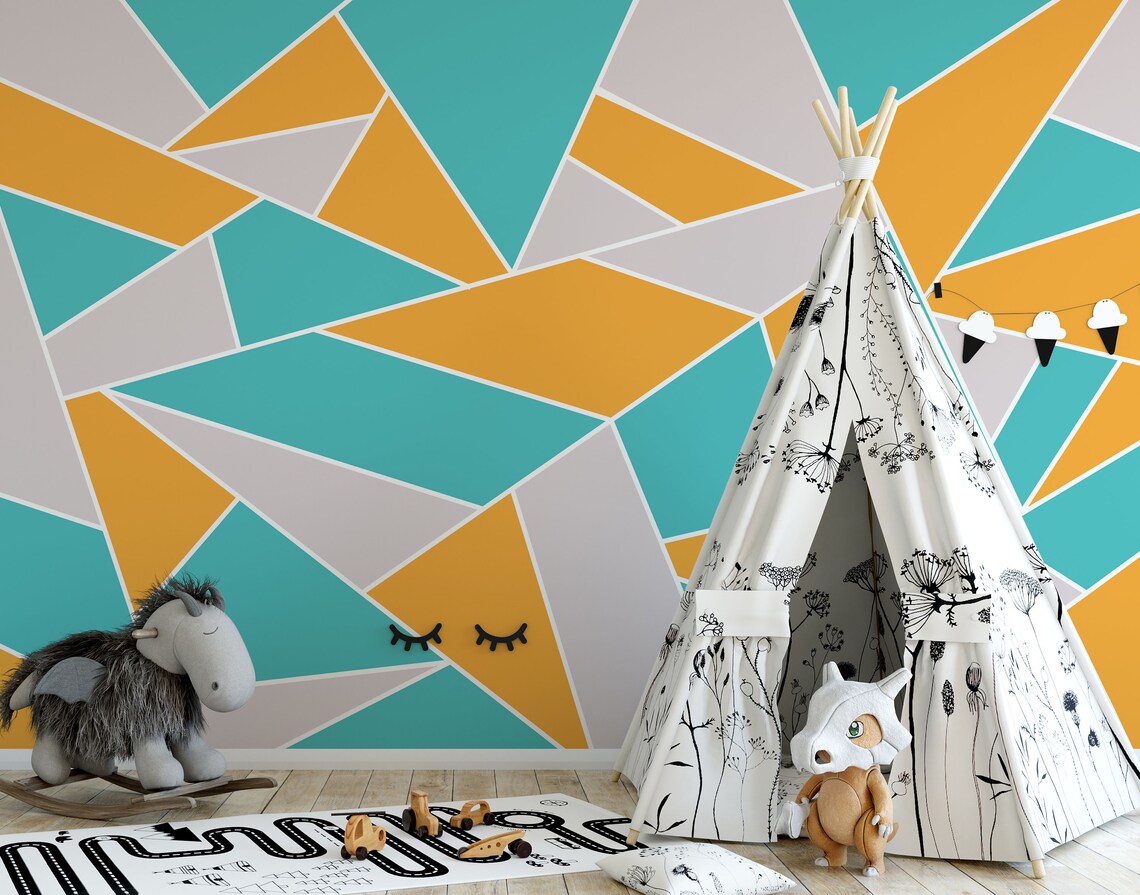 Geometric Colorful Trapezoid Shapes Modern Design Wallpaper | Etsy