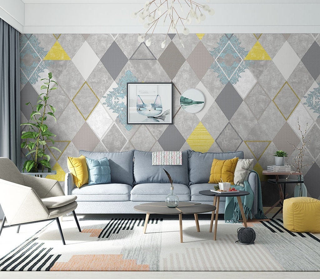 Geometric Square Shape Modern Wallpaper Self Adhesive Peel and - Etsy