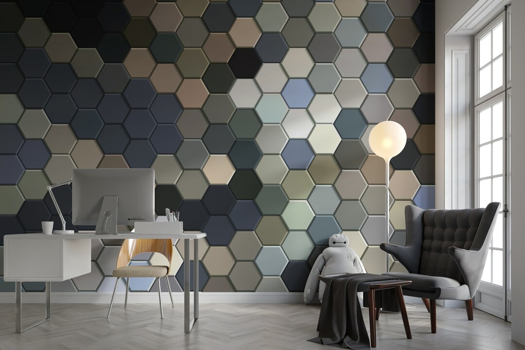 Hexagon Wallpaper Geometric Shape Wall Decor Removable - Etsy