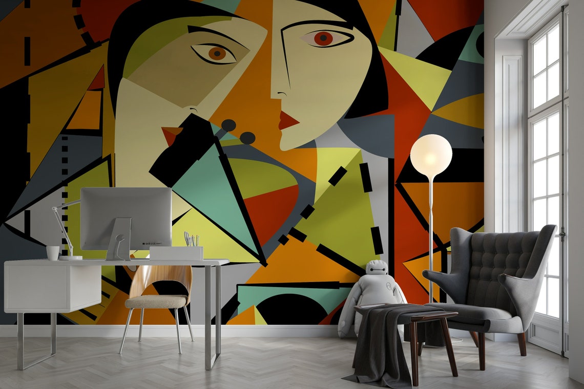 Cubism Art Style Abstract Portrait Two Girls Wallpaper Self Adhesive ...