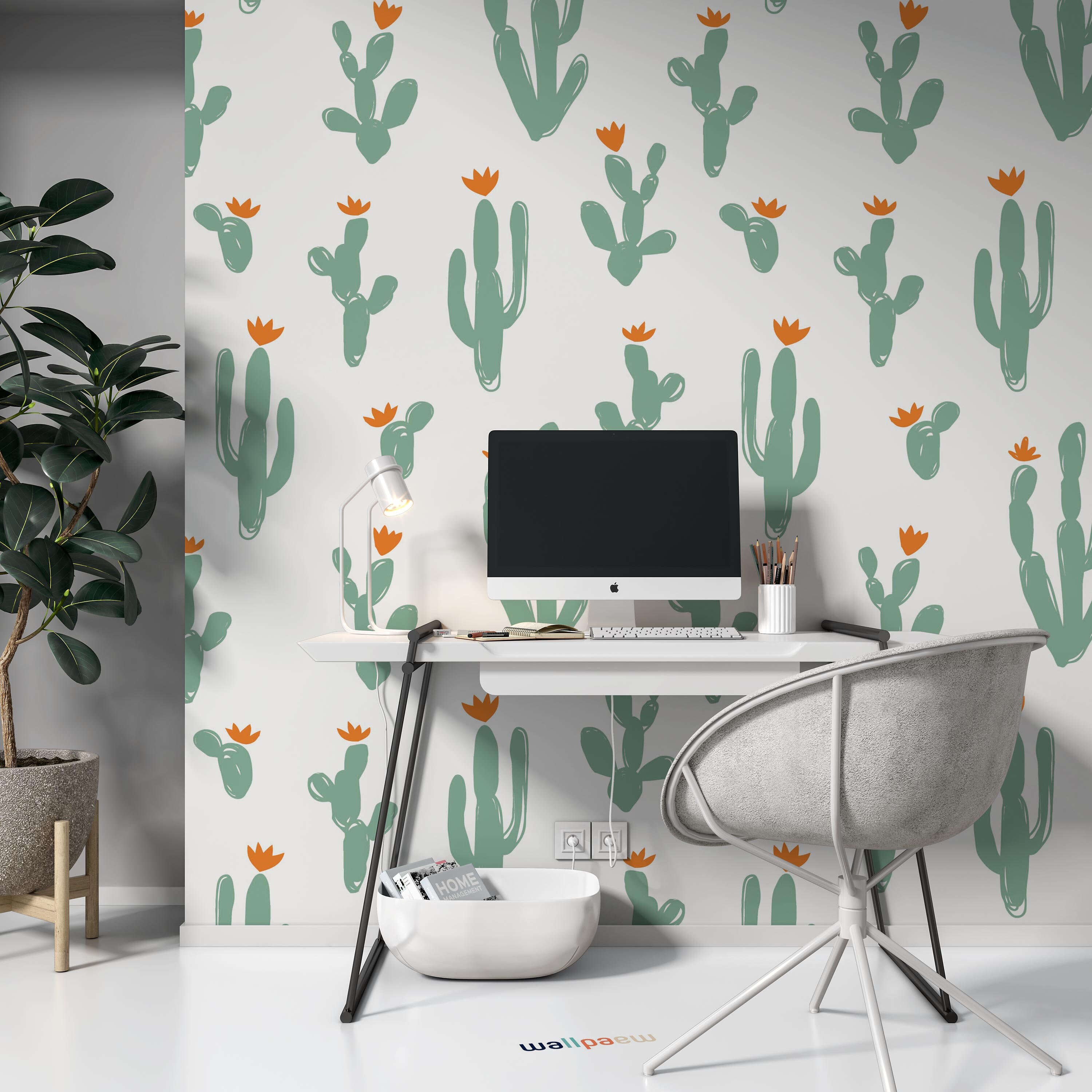 Hand Draw Cactus Pattern Modern Design Background Wallpaper | Etsy