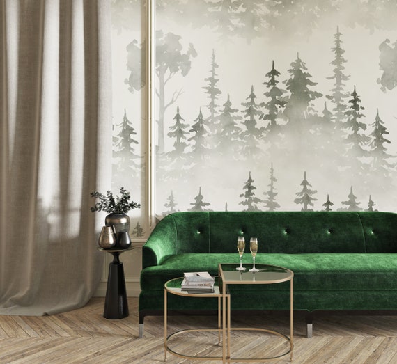 Watercolor Foggy Forest Evergreen fir Trees Natural Landscape | Etsy