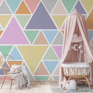 Kids Geometric Shapes Wallpaper Colorful Triangle Wall Decor Nursery ...